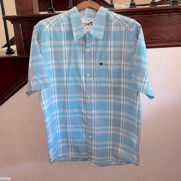 Quiksilver | Shirts | Quicksilver Mens Large Plaid Light Blue Casual ...